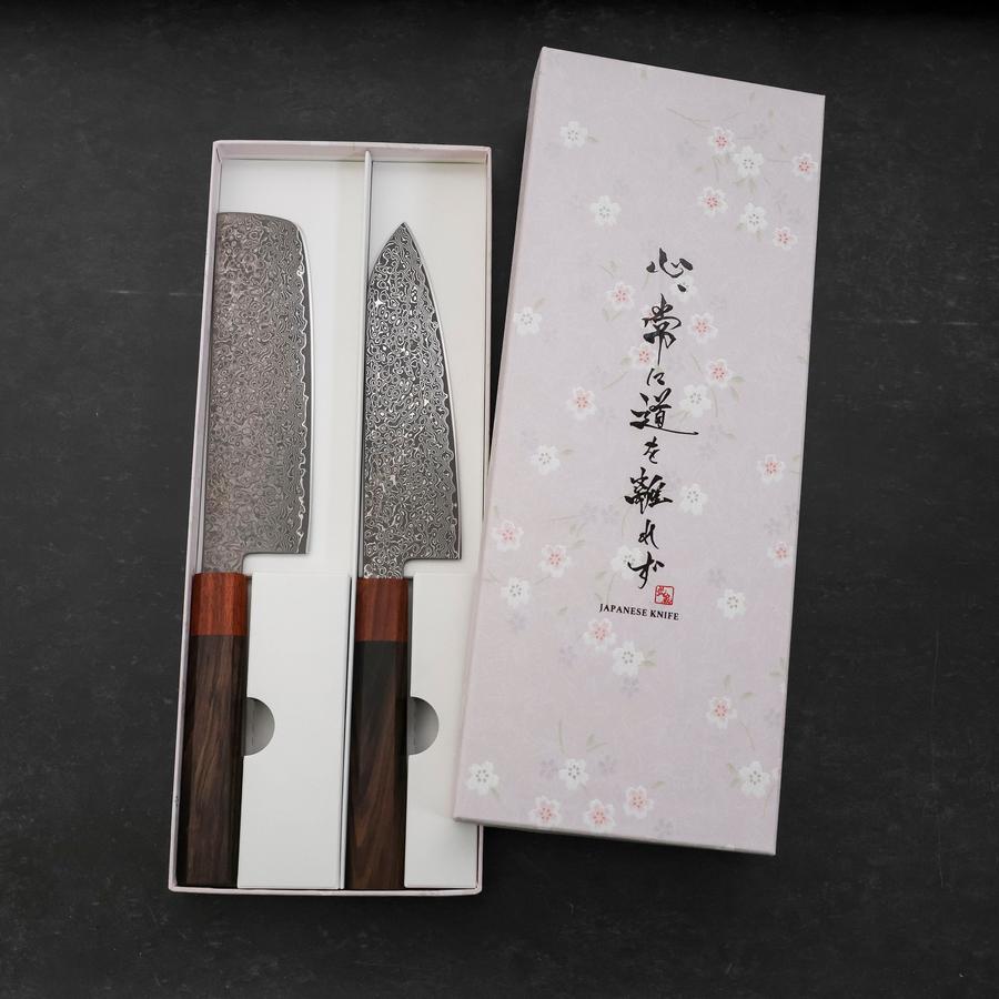 Nakiri & Santoku VG-10 Damascus Shitan Ebony Handle Sakura Set – MUSASHI