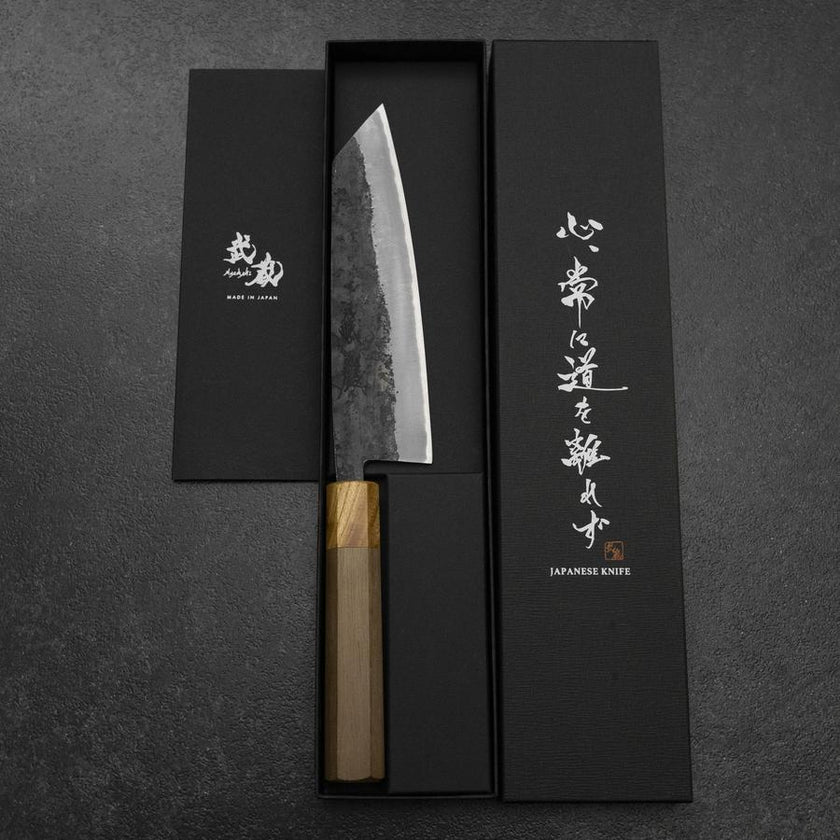 Bunka Stainless Clad Blue Steel #2 Kurouchi Walnut Zelkova Handle 180m ...
