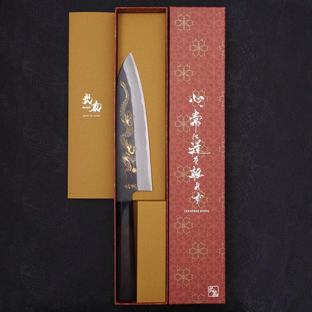 Gyuto Blue Steel #2 Kurouchi Chokin Dragon Buffalo Ebony Handle 210mm – MUSASHI