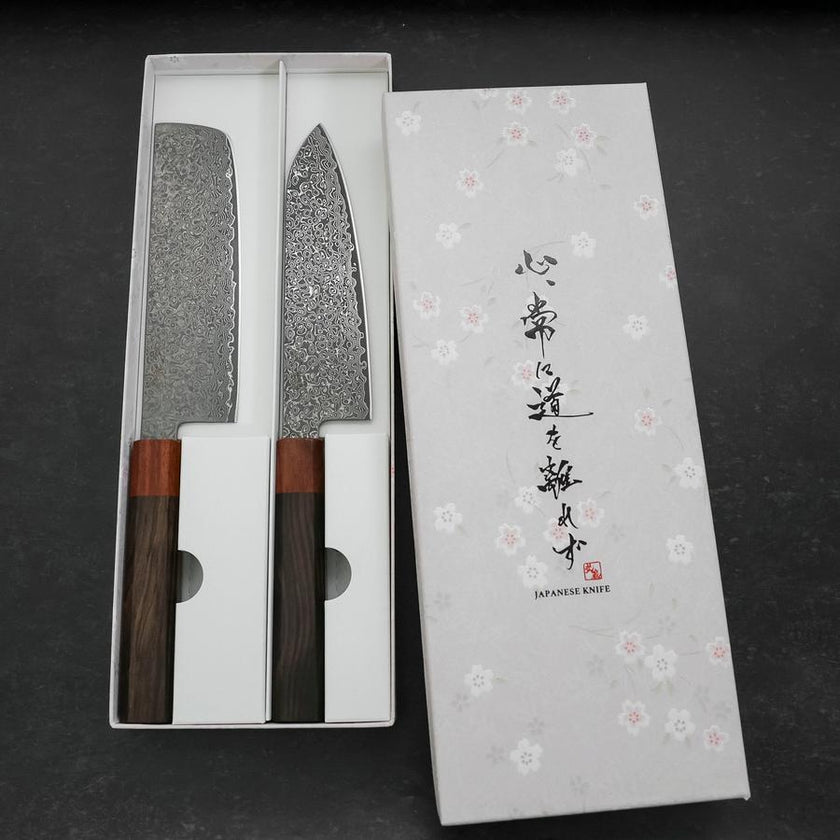 Nakiri & Santoku VG-10 Damascus Shitan Ebony Handle Sakura Set – MUSASHI
